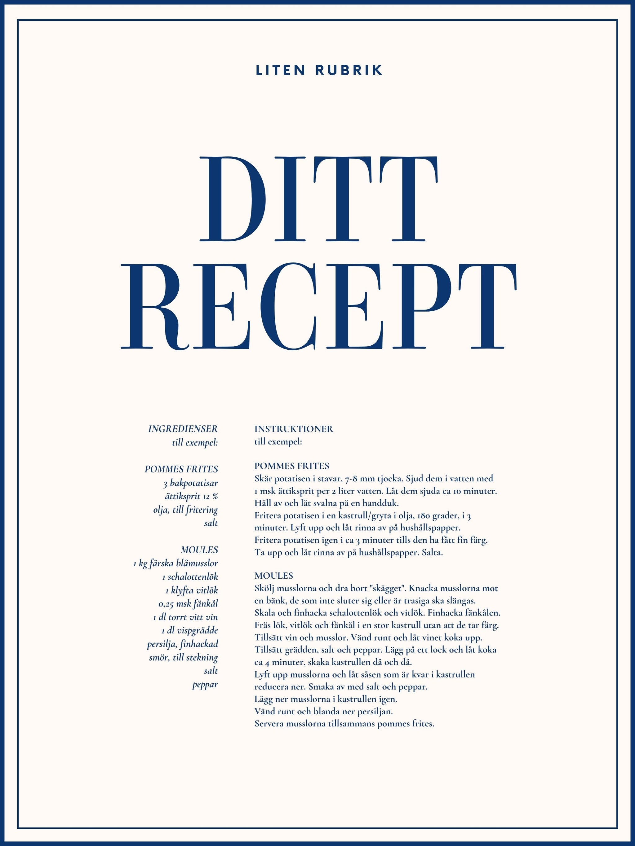 Personlig poster med eget recept: Elegant – ReceptPoster.se