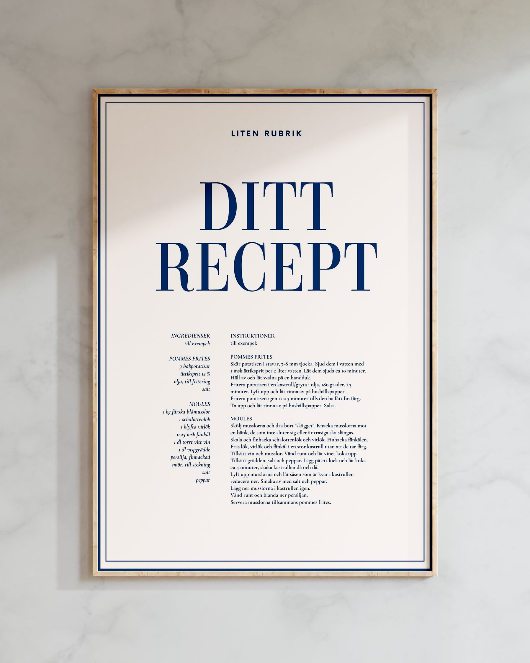 Personlig poster med eget recept: Elegant – ReceptPoster.se