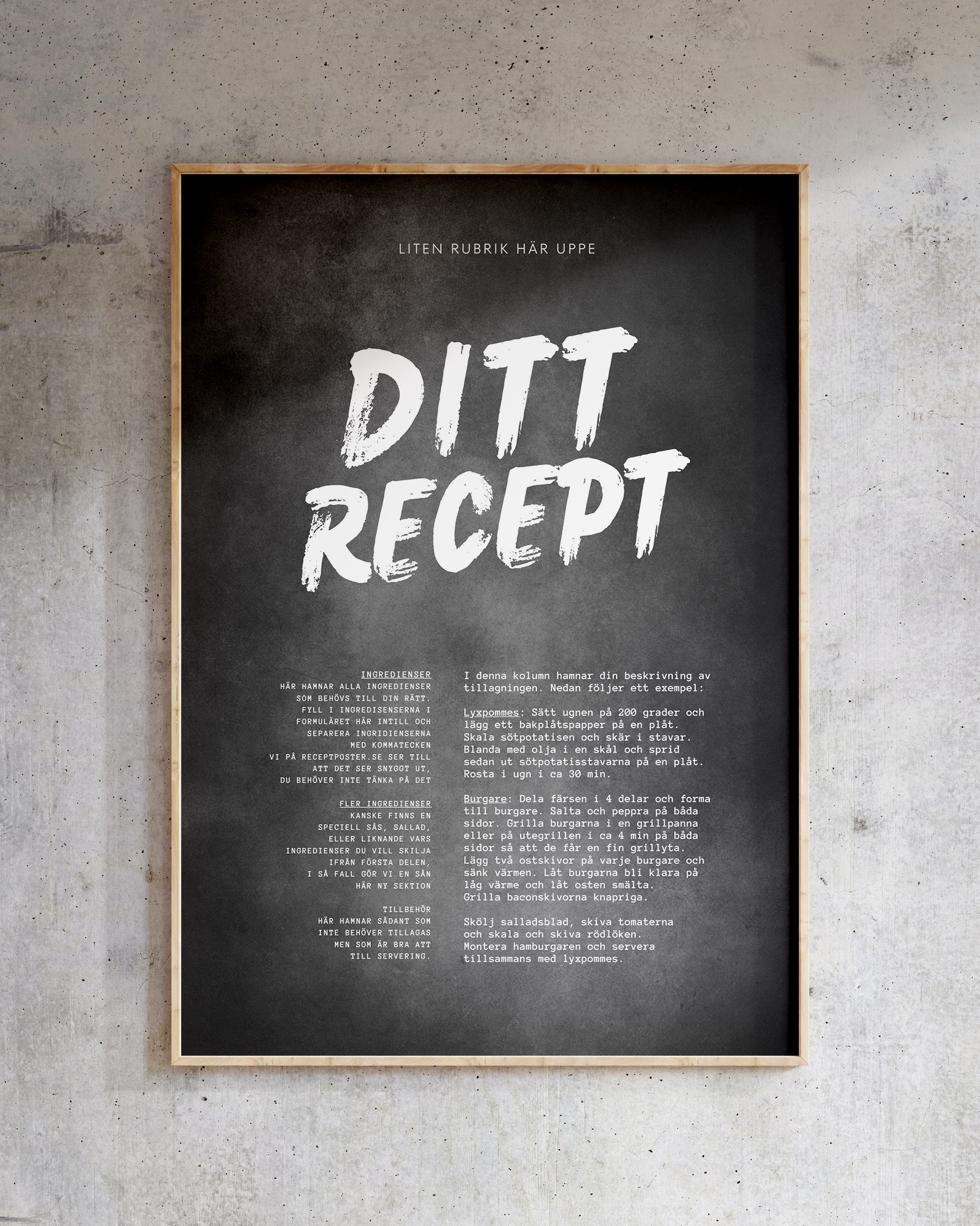 Personlig poster med ditt eget recept: Industriell – ReceptPoster.se