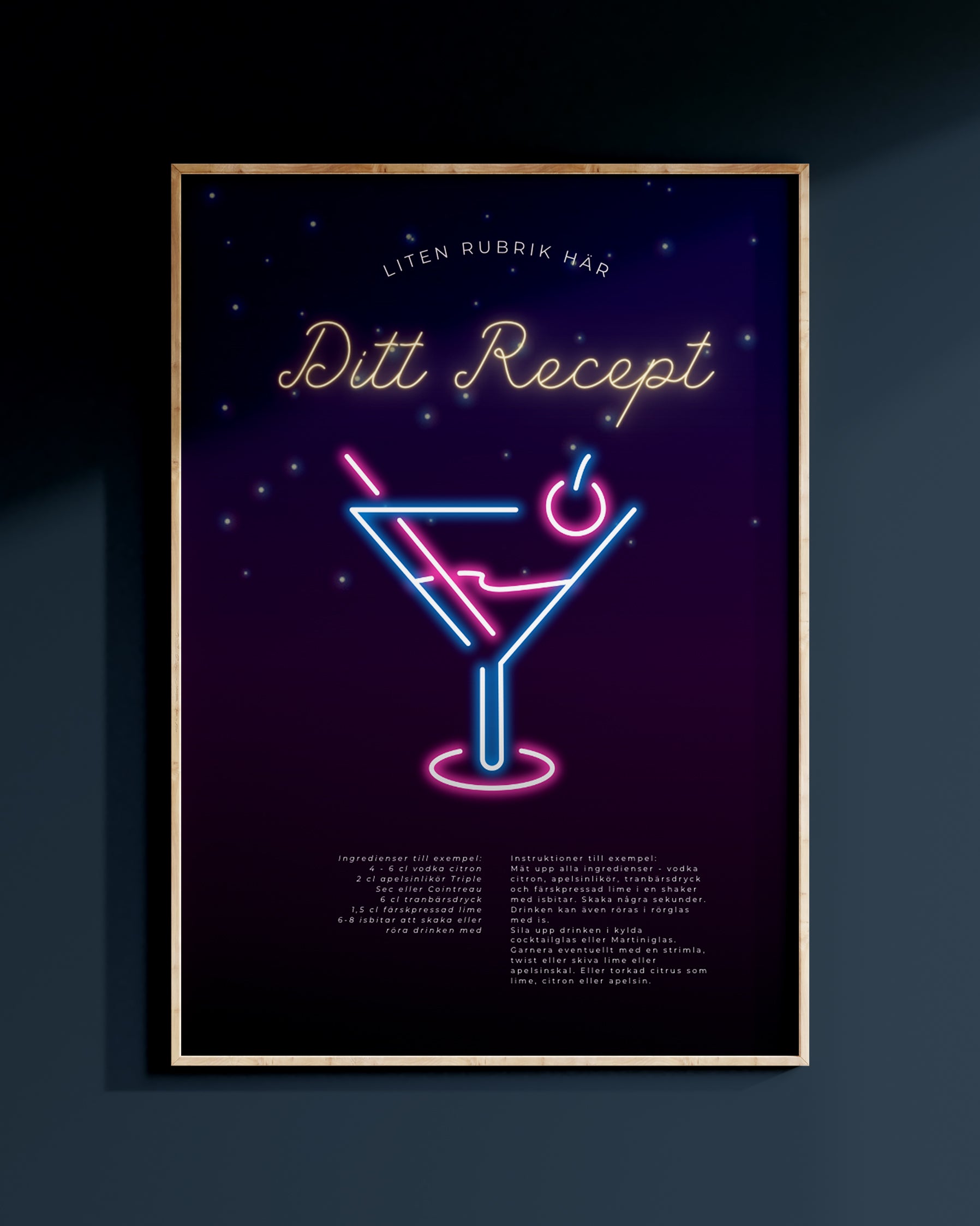 Personlig poster med eger recept: Neon – ReceptPoster.se