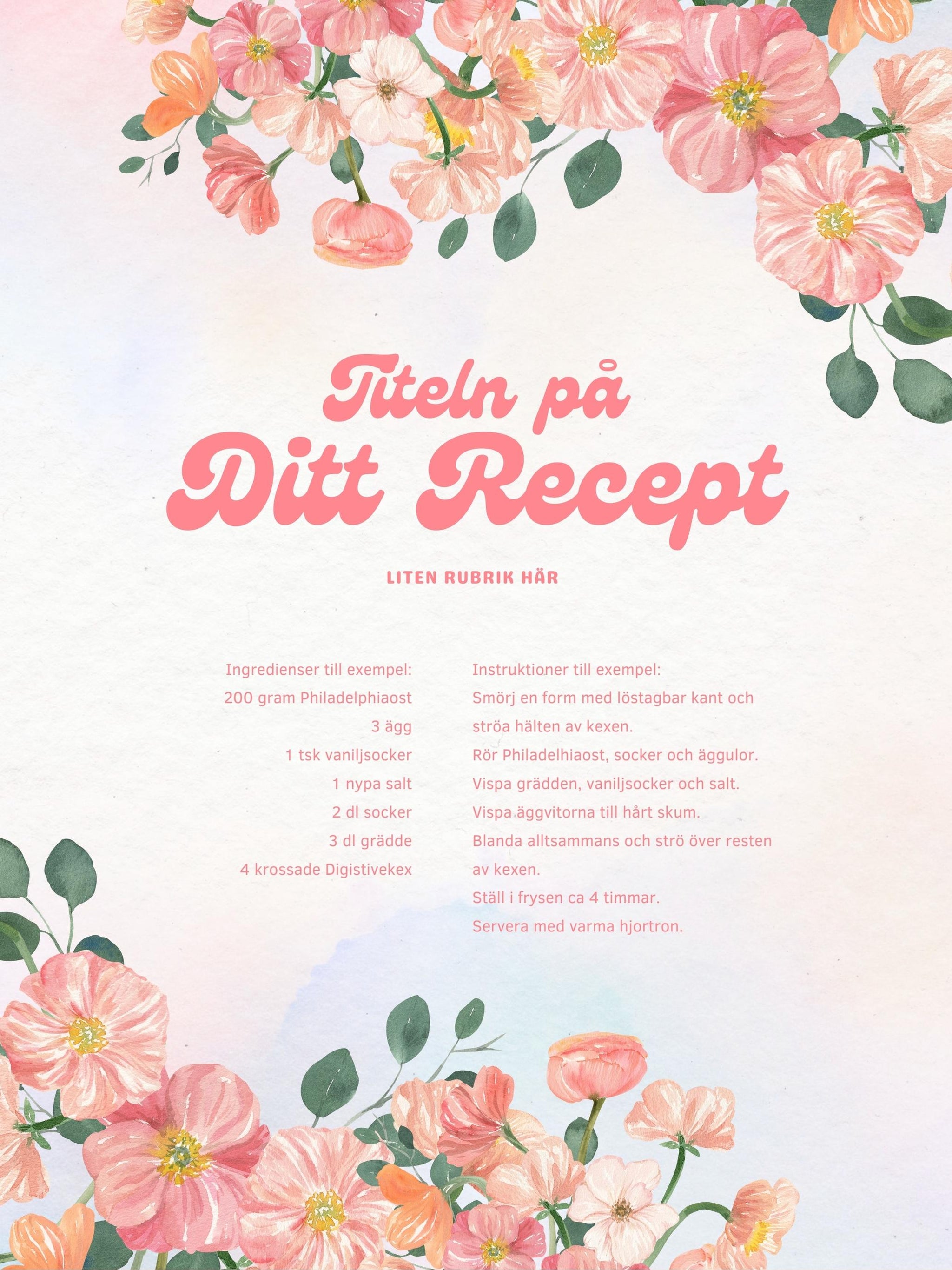 Personlig poster med eget recept: Blomster – ReceptPoster.se