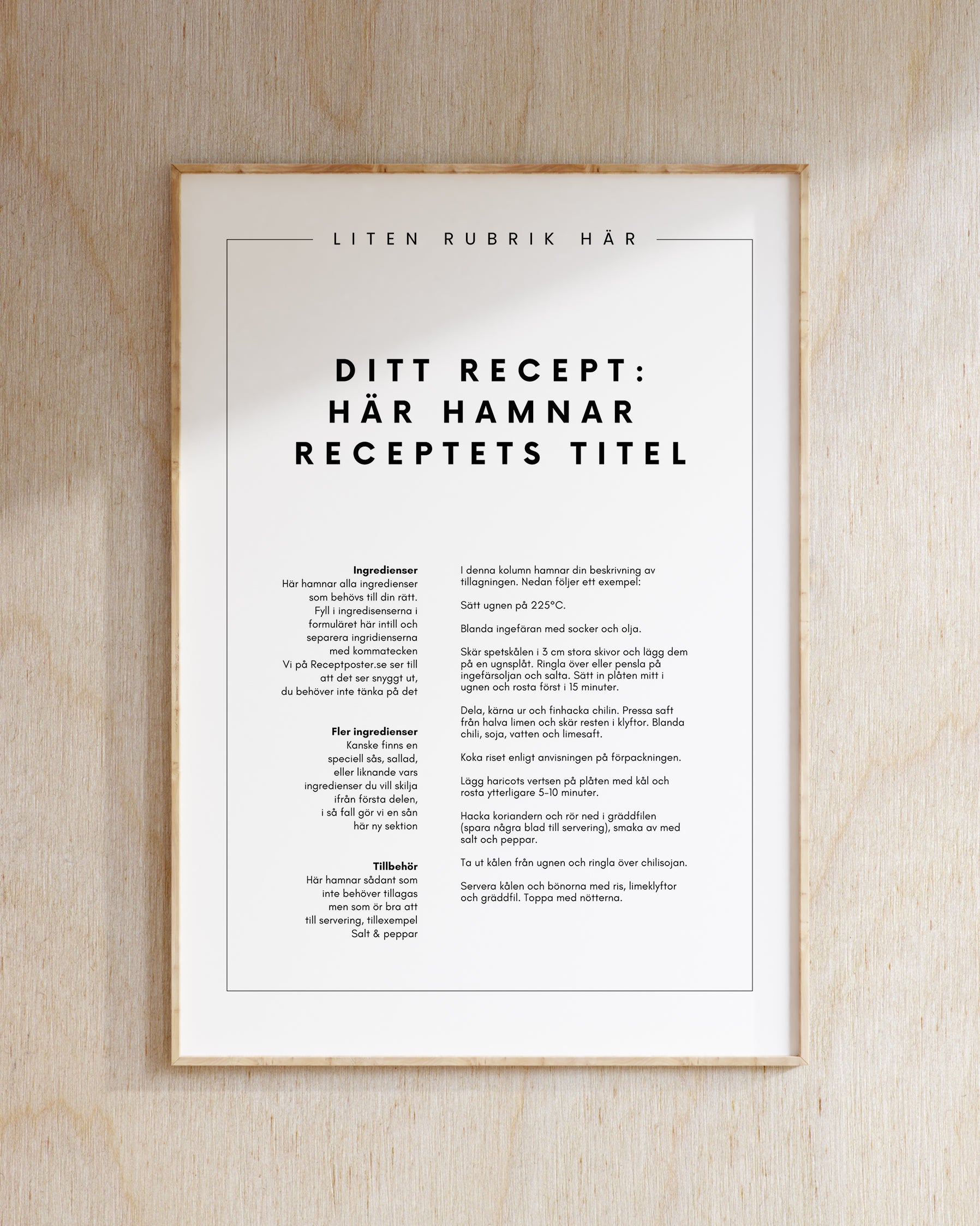 Personlig poster med eget recept: Minimalistisk – ReceptPoster.se