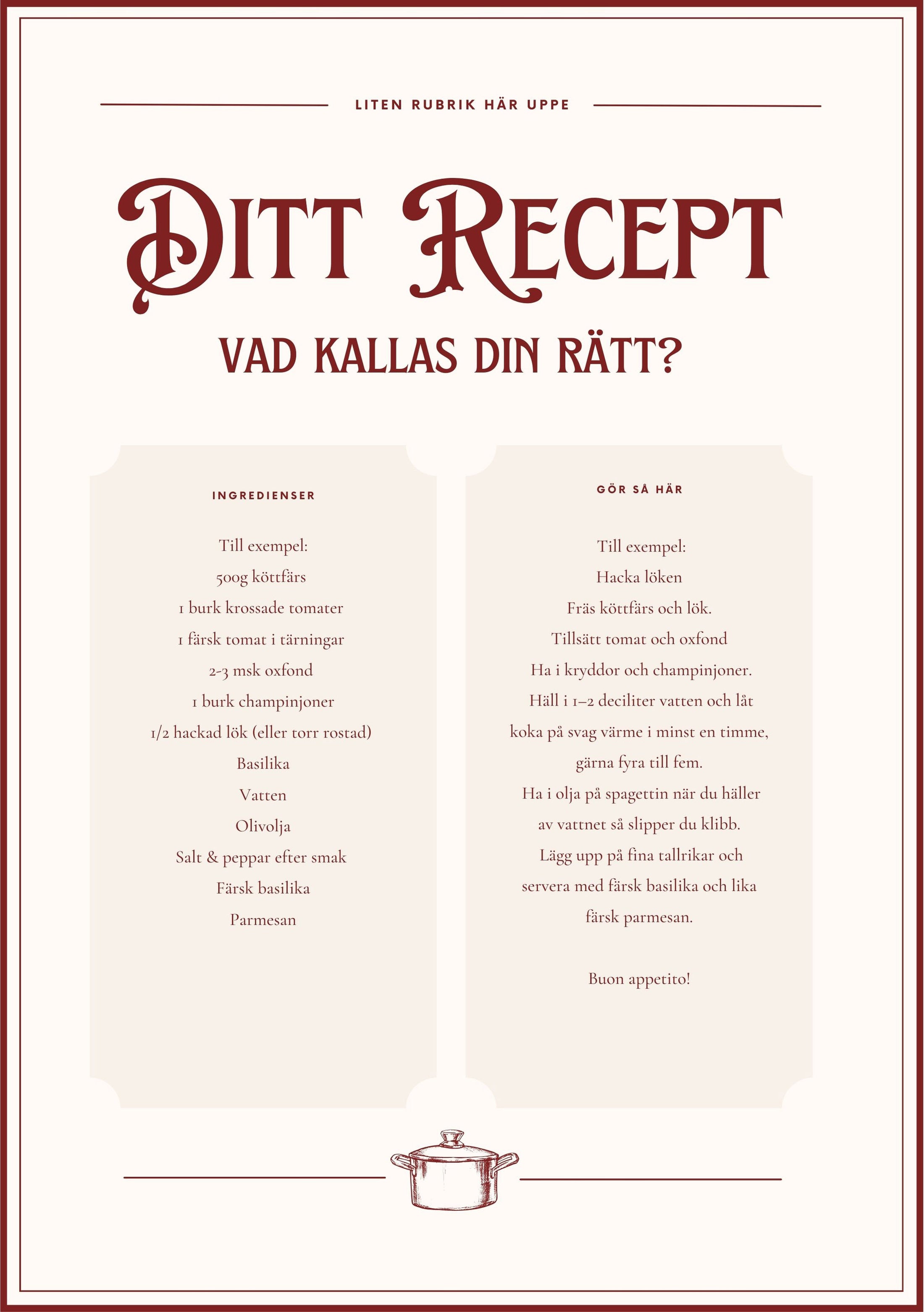 Personlig poster med eget recept: Trattoria – ReceptPoster.se
